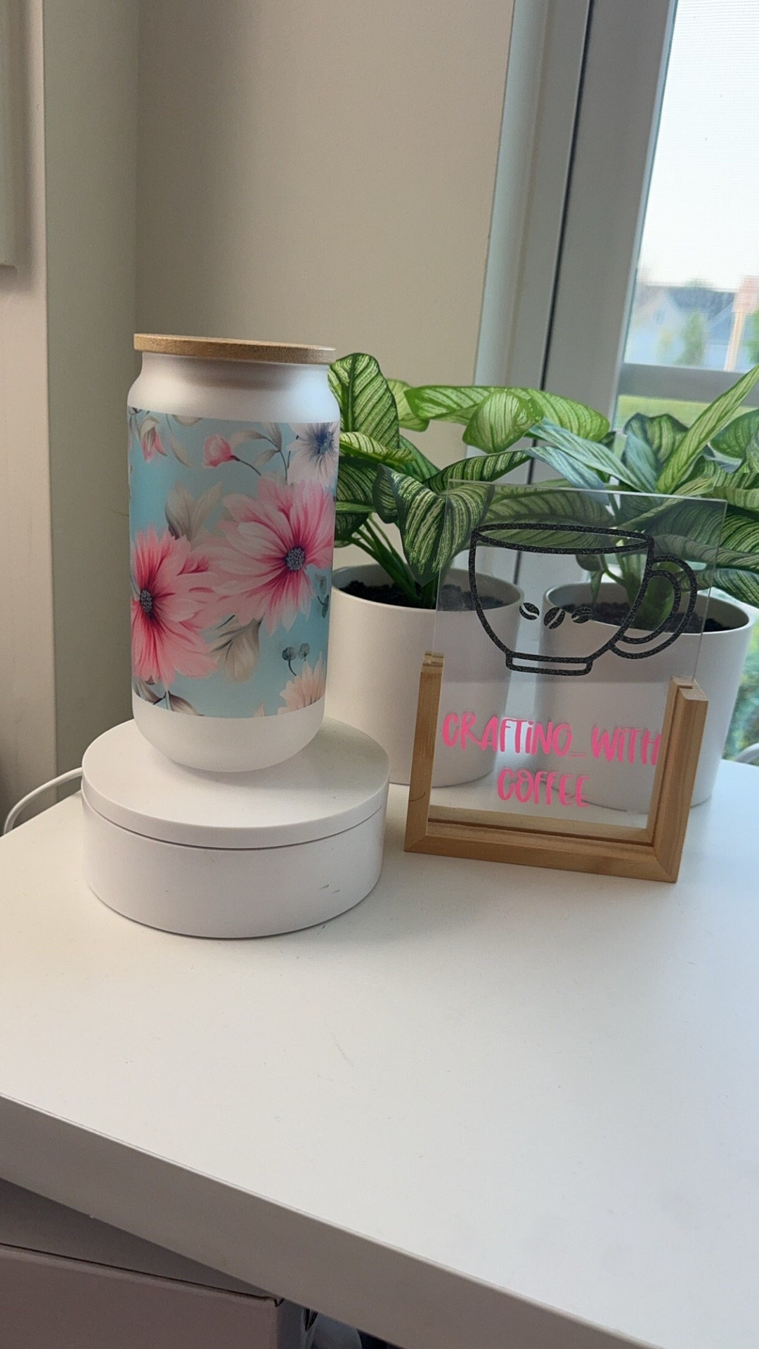 Frosted Beer Can - Pink Flowers With Blue Background - Etsy