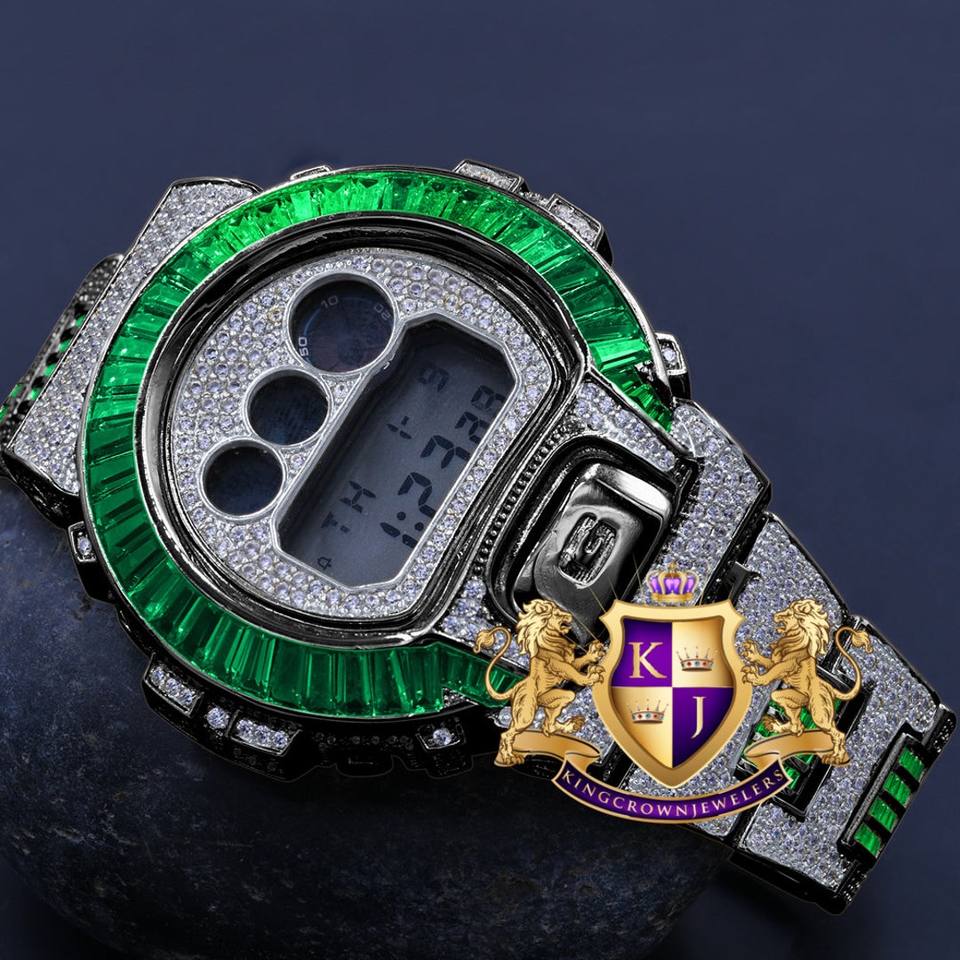 2 Tone Baguette Green Emerald Real Black Casio G Shock - Etsy