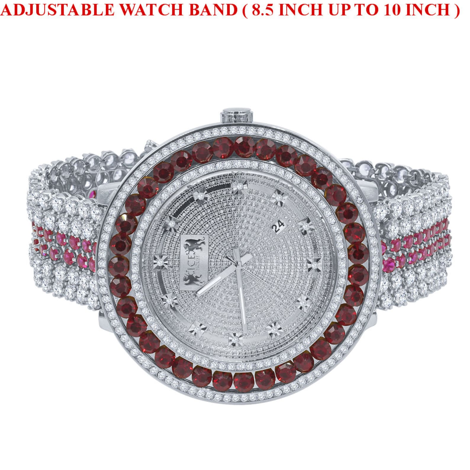 Iced Out Mens Ruby Red Watch 14K Gold Finish Genuine Diamond | Etsy