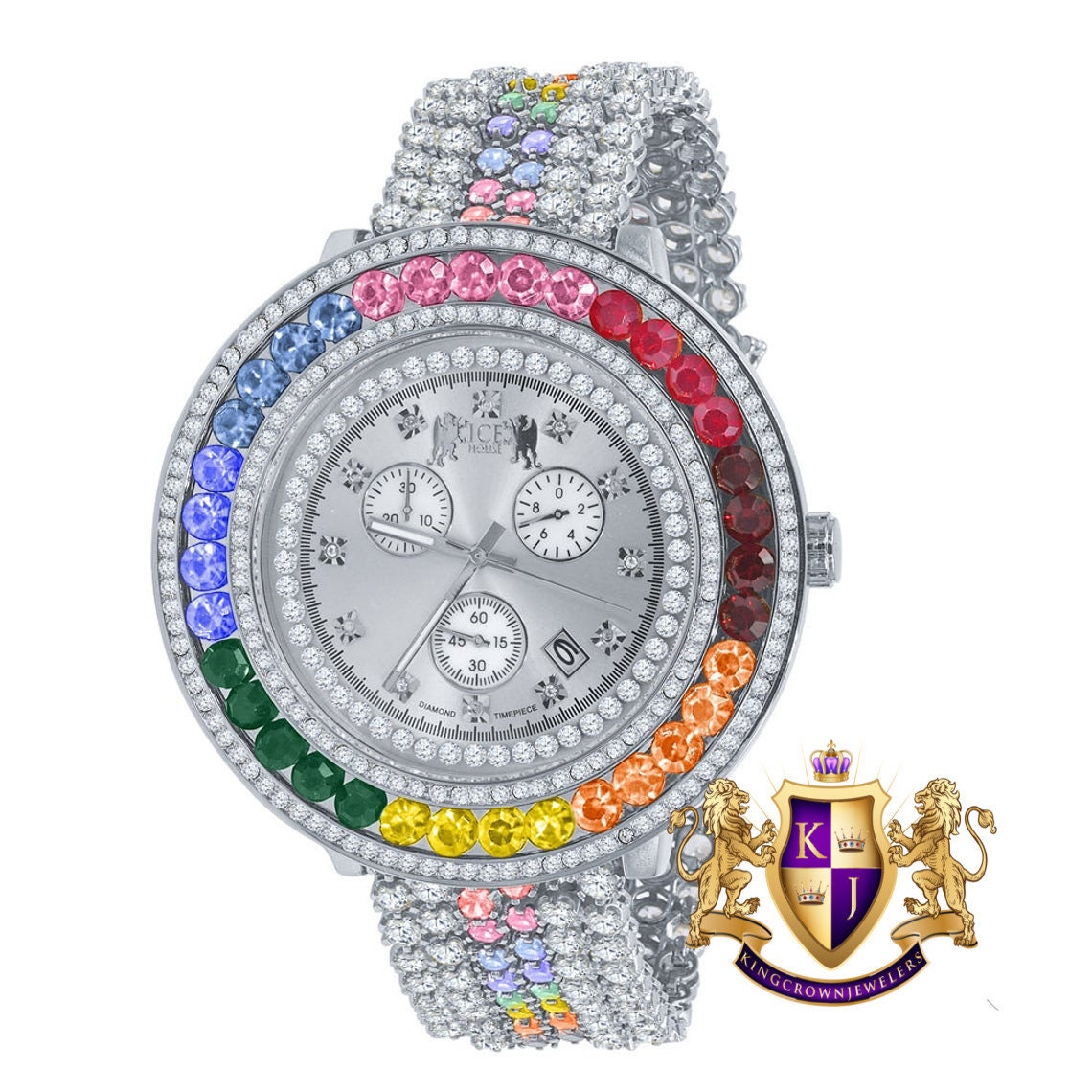 Mens Custom Watch Rainbow Multi Tone Real Diamond Dial 18k - Etsy UK