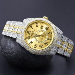 2 Tone 18K Yellow Gold Plated Full Stainless Steel Simulated Diamonds ...