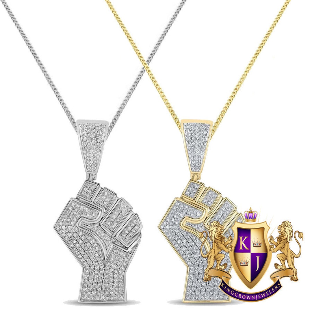 Real Silver 14K Gold on Simulated Diamond Raised Fist Solidarity ...