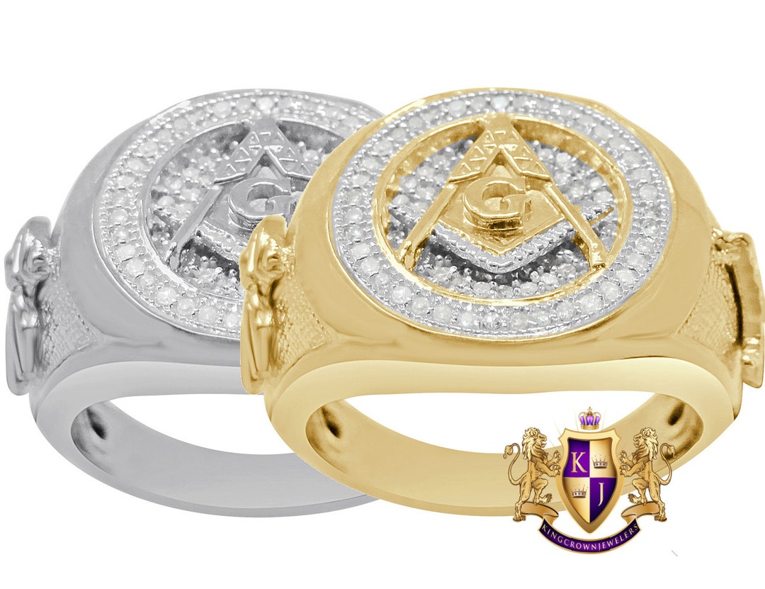 Real Genuine Diamonds 0.50 Cwt Masonic Freemasonry G Compass Gold ...