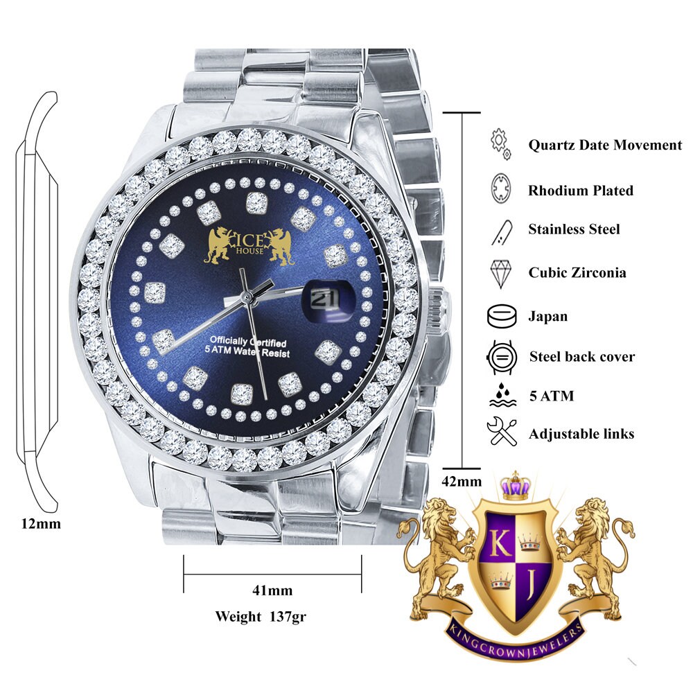 Sapphire Blue Dial Full Solid Stainless Steel Solitaire 18K - Etsy Hong ...