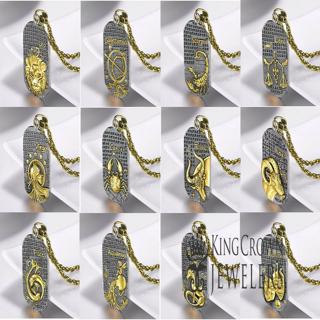 Men's Ladies Solid Stainless Steel Zodiac Sign Dog Tag - Etsy