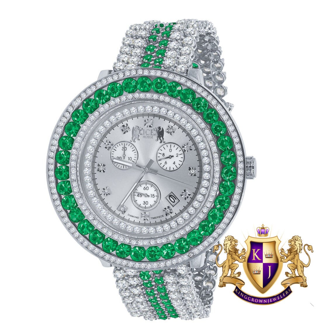 Mens Green Emerald Custom Watch Real Diamond Dial 18k White | Etsy