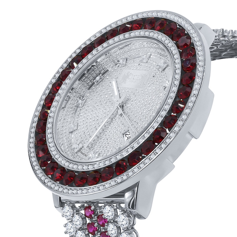 Iced Out Mens Ruby Red Watch 14K Gold Finish Genuine Diamond - Etsy
