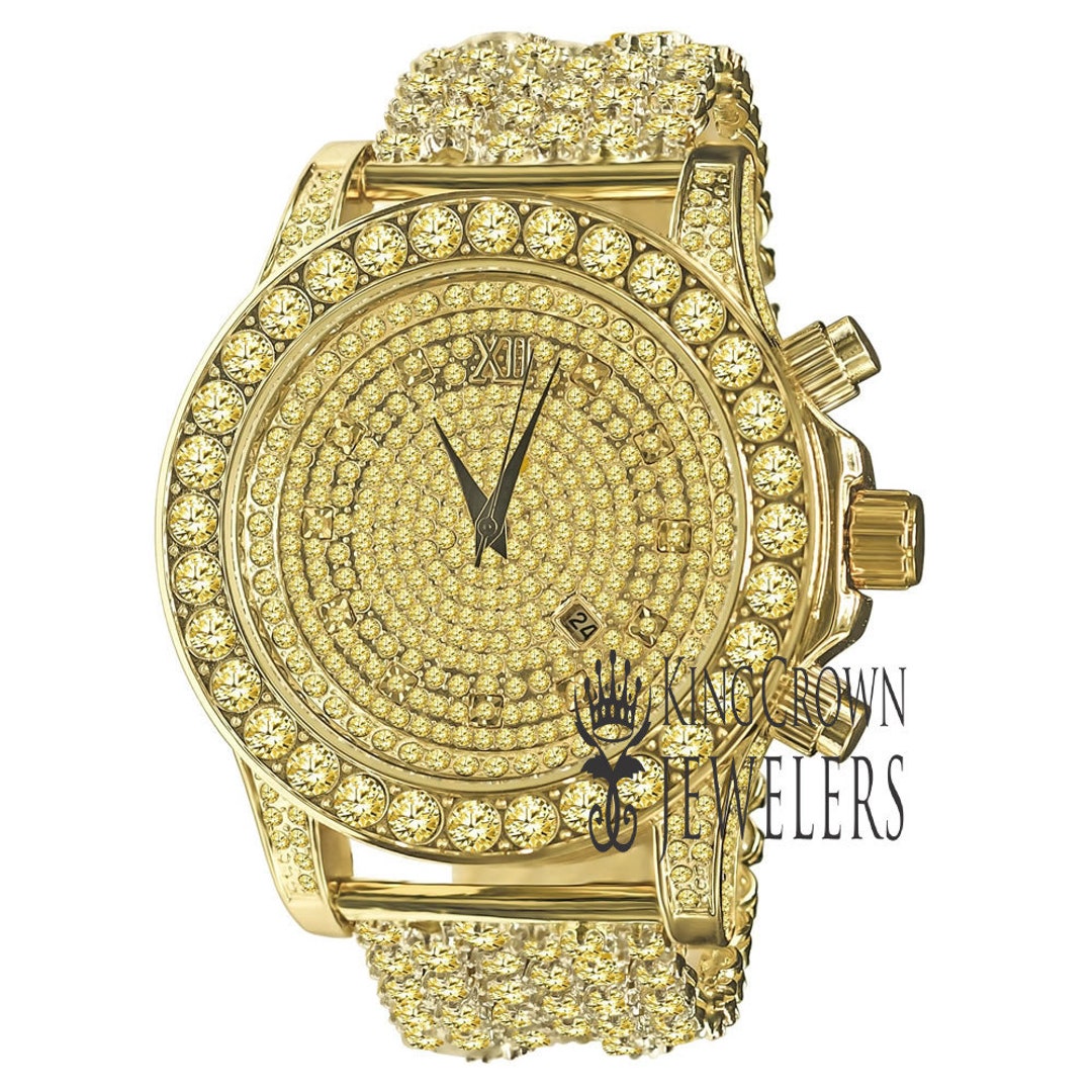 Yellow Canary Full Iced Out Gold Finish Simulated Diamond Mens Custom ...