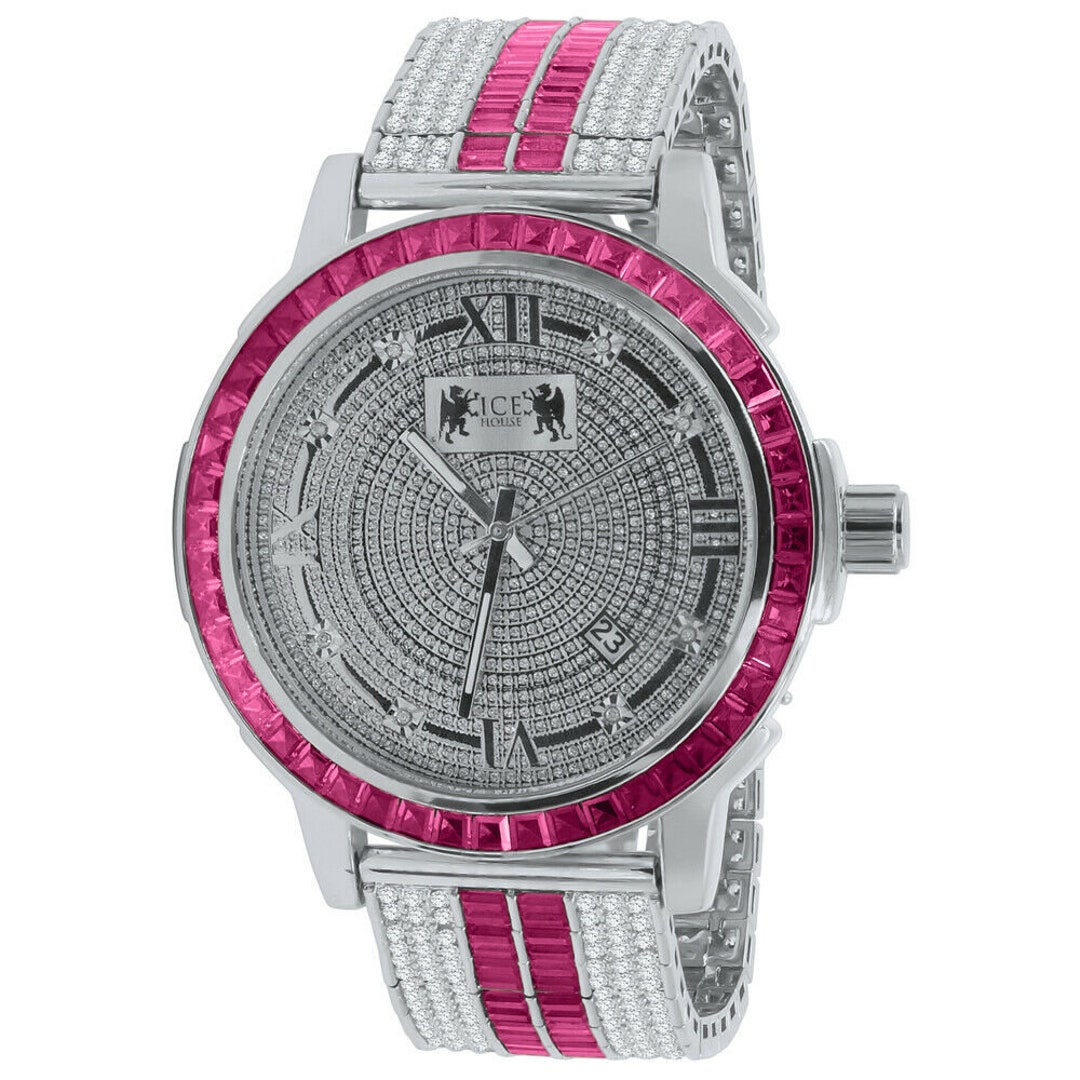 Pink Tourmaline Genuine Diamond Dial Stainless Steel Face Custom Bezel ...