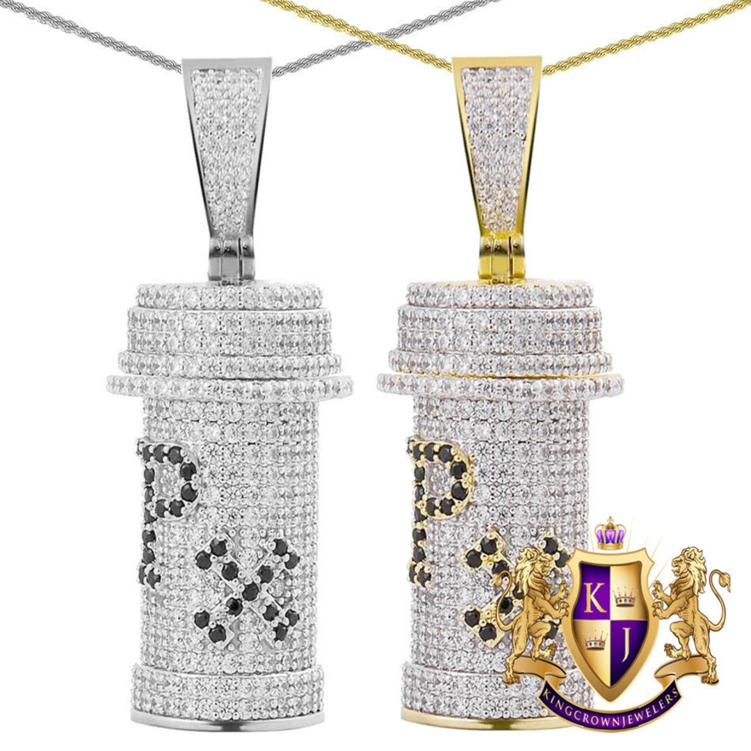 Real Genuine Sterling Silver 14K Gold Finish Simulated Diamond PILL ...