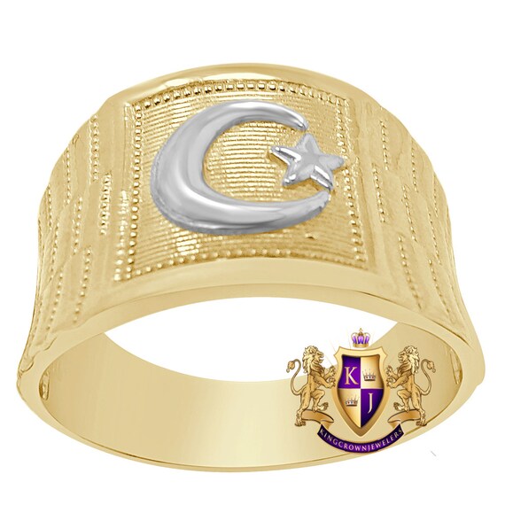 100% Real 2 Tone Solid Gold Men's Ring Muslim Arabic | Etsy