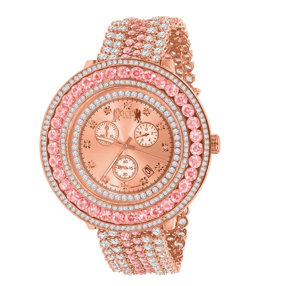 Ice Pink And Gold Watch With Diamonds