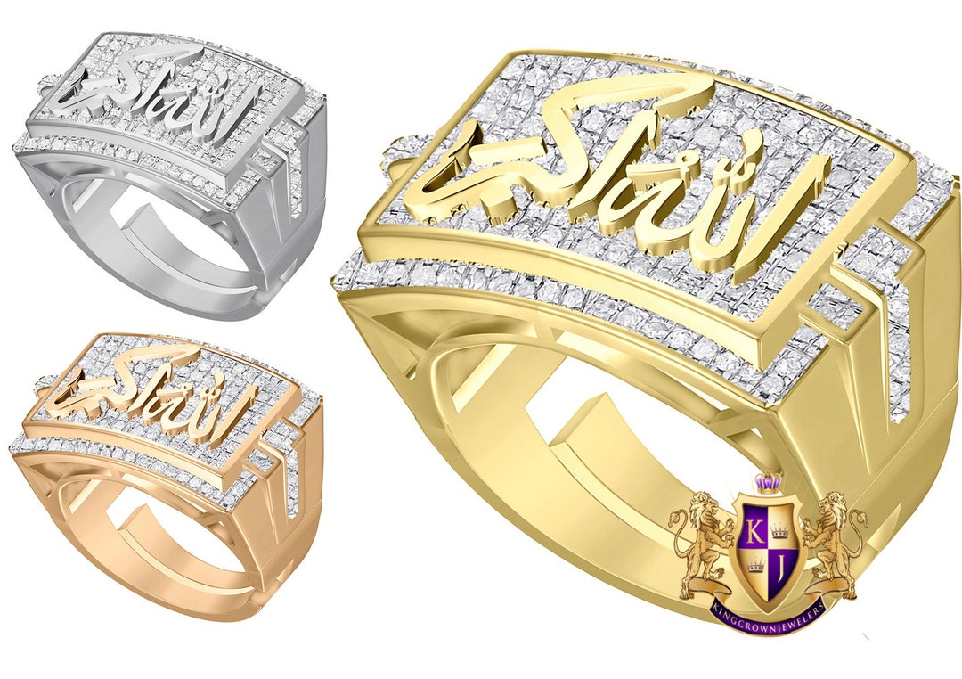 Echter Echter Diamant 0.75 Cwt. Allahu Akbar Islamischer Arabisch Ring ...