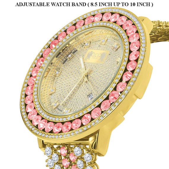 Ice Pink And Gold Watch With Diamonds