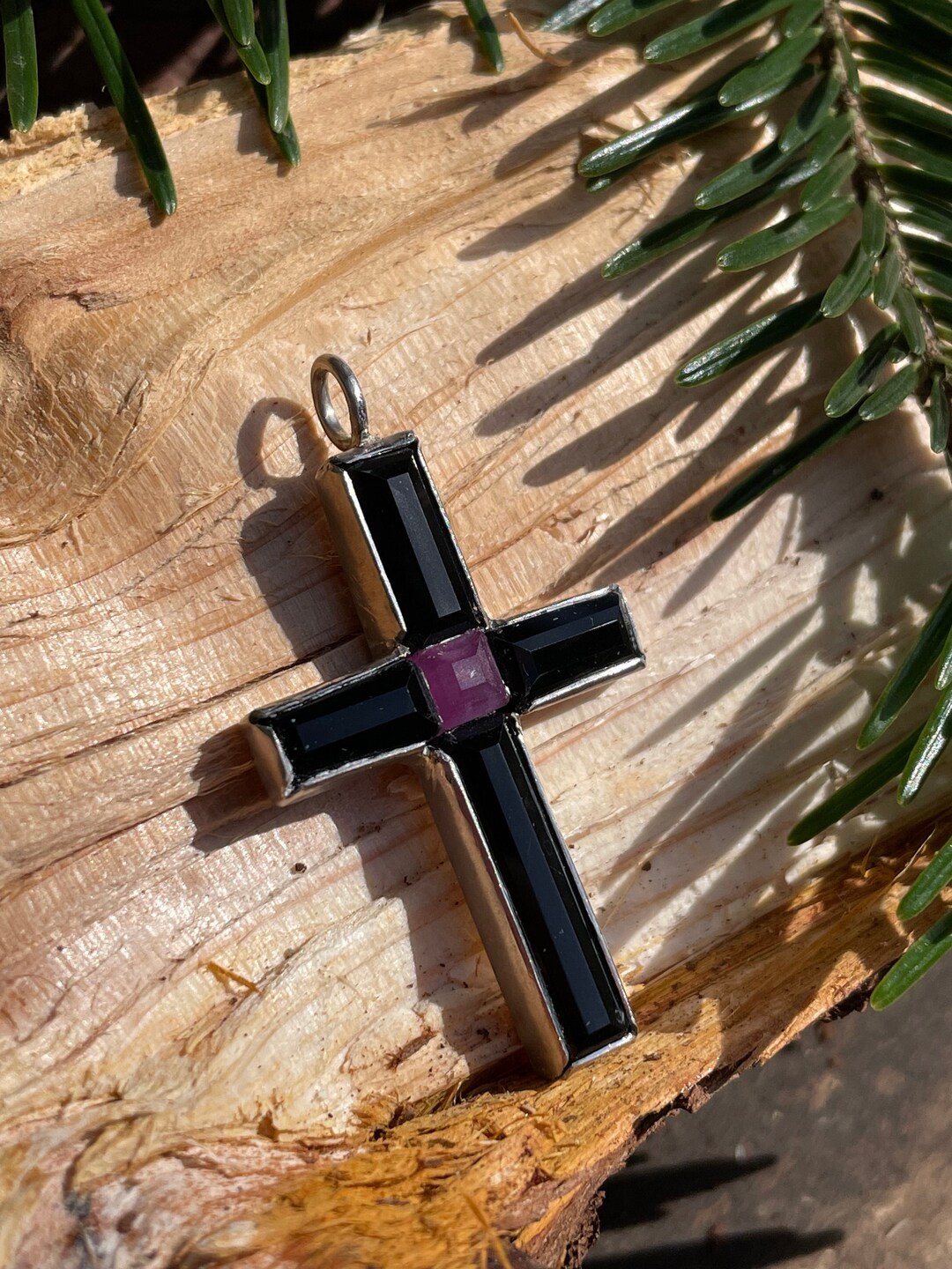 Onyx and Macedonian Ruby in Silver Cross Pendant - Etsy