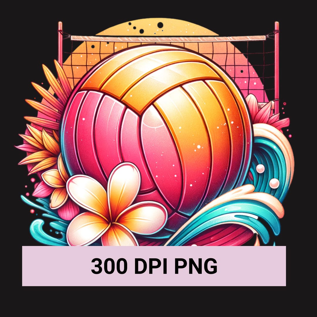 Tropical Splash Volleyball PNG, Pink and Peach Volleyball Art ...
