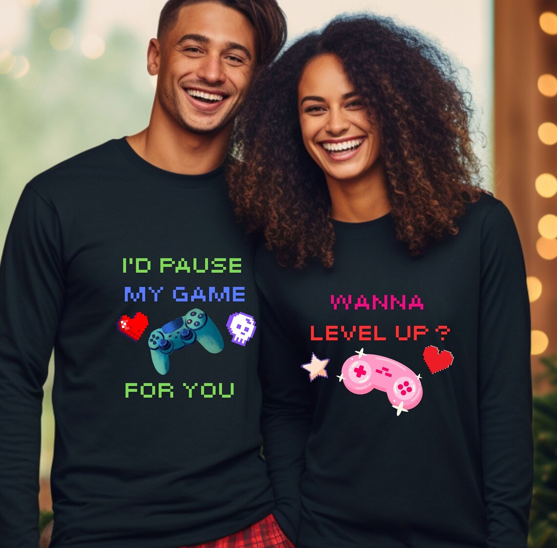 Gamer Couple Pajamas , Matching Couples Pajamas , Flannel Cozy Pajamas ...