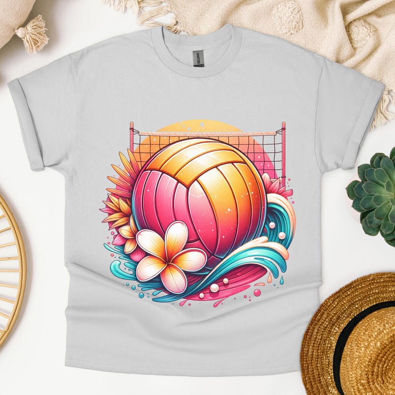 Tropical Splash Volleyball PNG, Pink and Peach Volleyball Art ...