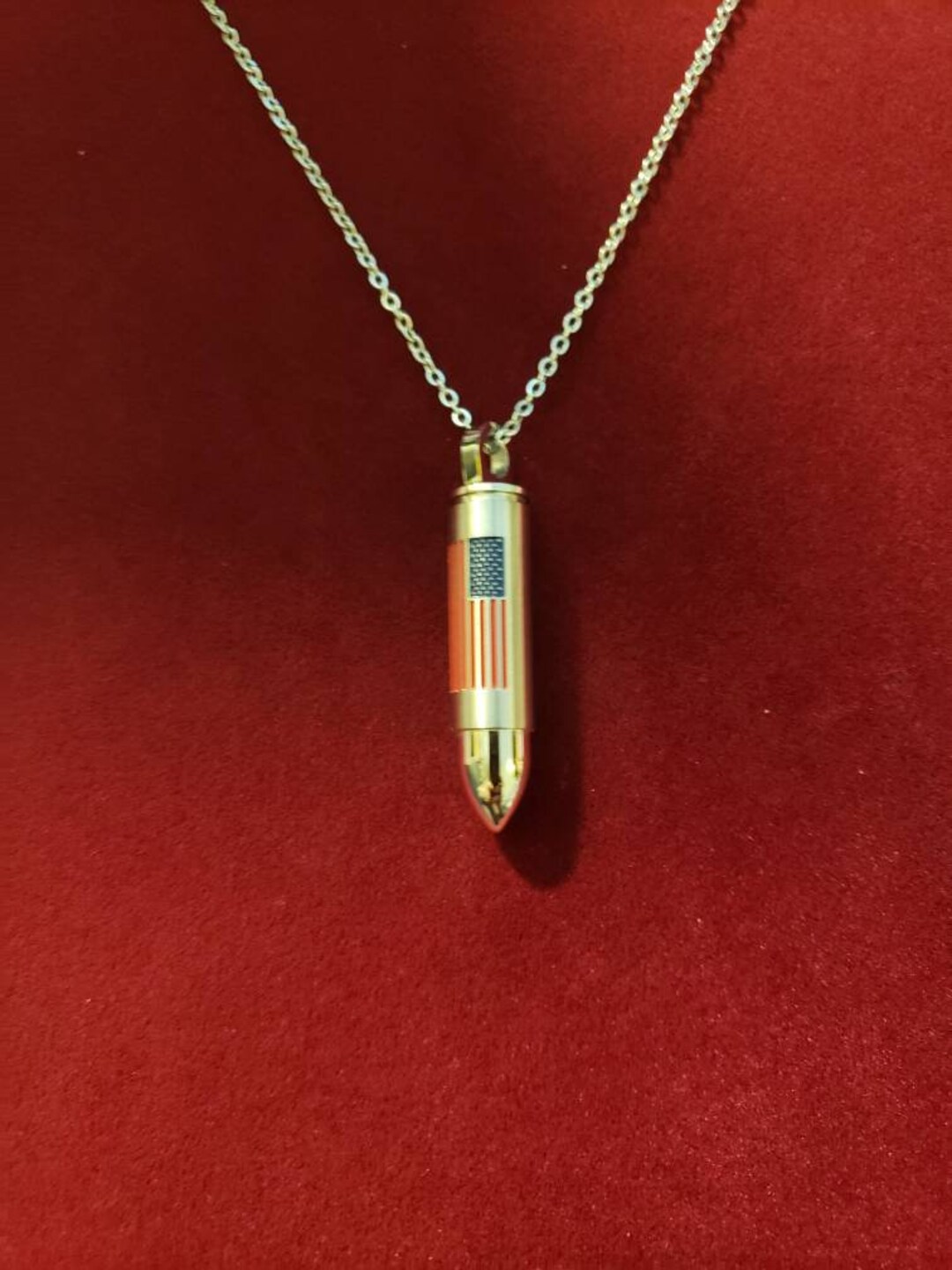Silver American Flag Bullet Urn Cremation Necklace - Etsy