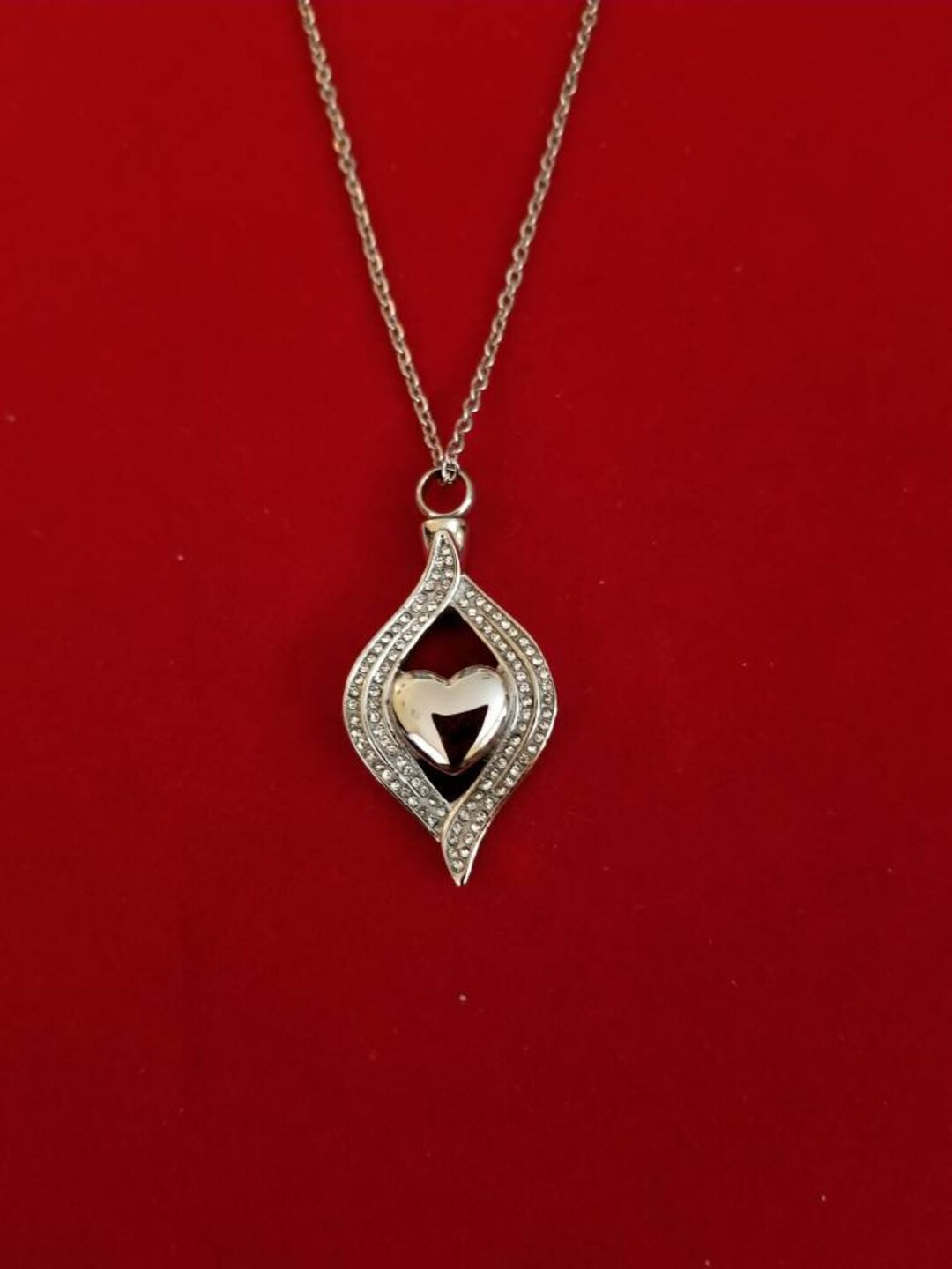 Silver Heart With Rhinestone Urn Necklace Cremation Jewelry - Etsy