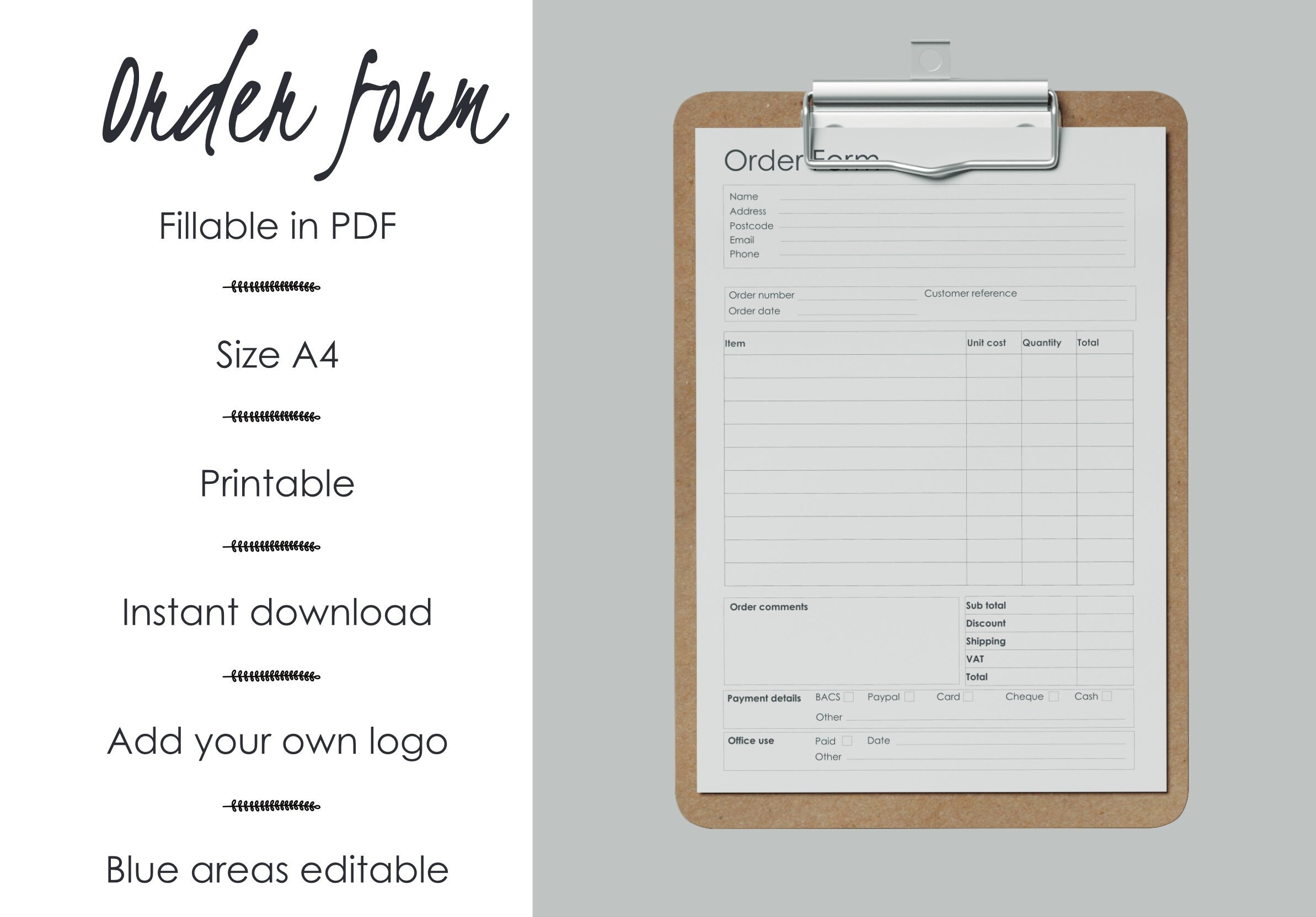 PDF Fillable Order Form - Etsy