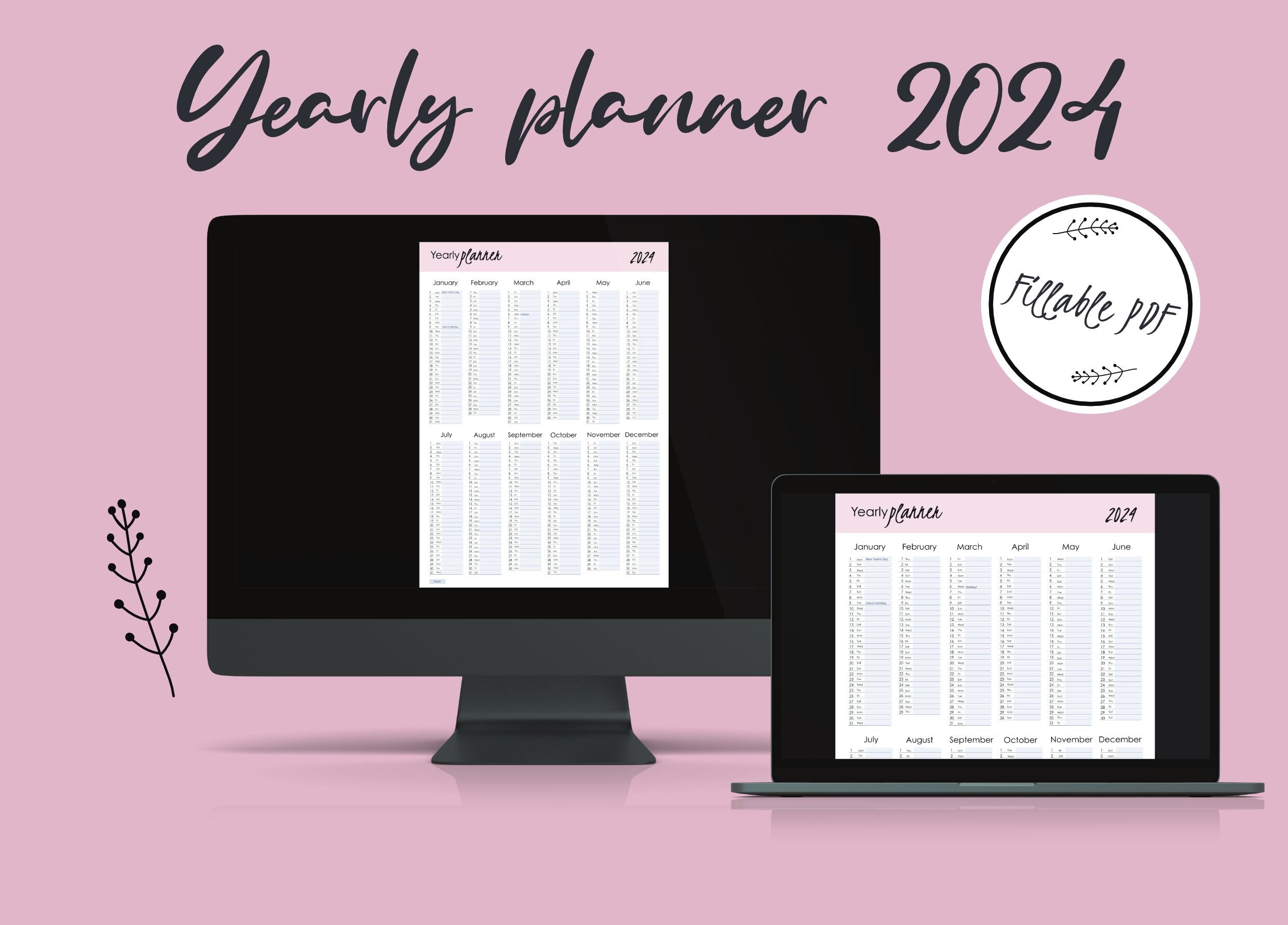 PDF Fillable Yearly Planner 2024 - Etsy