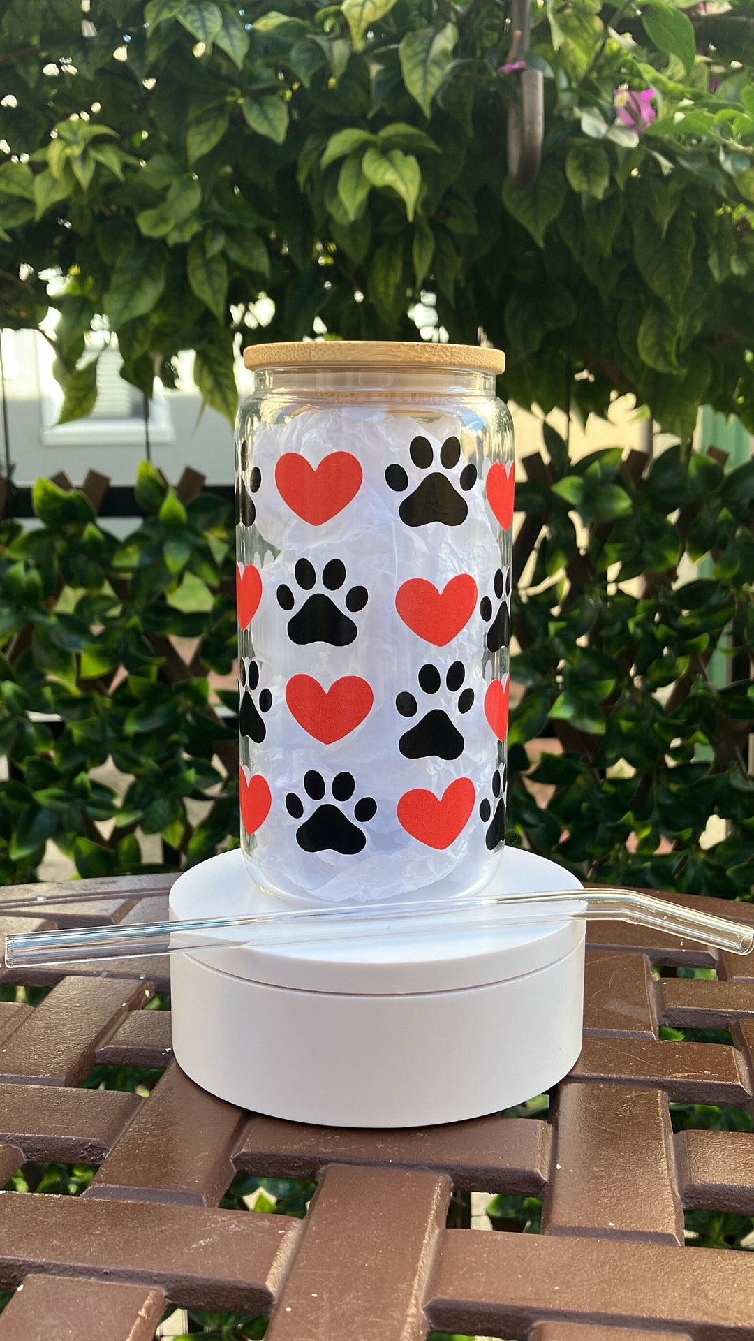 Dog Paw Cup / Dog Paws Cup / Dog Paws and Hearts Cup / Dog Vday Cup ...