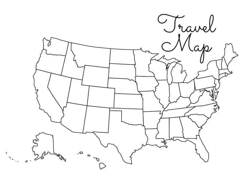 US Travel Map | Fill in Map | Color in Map | US Color Map - Etsy