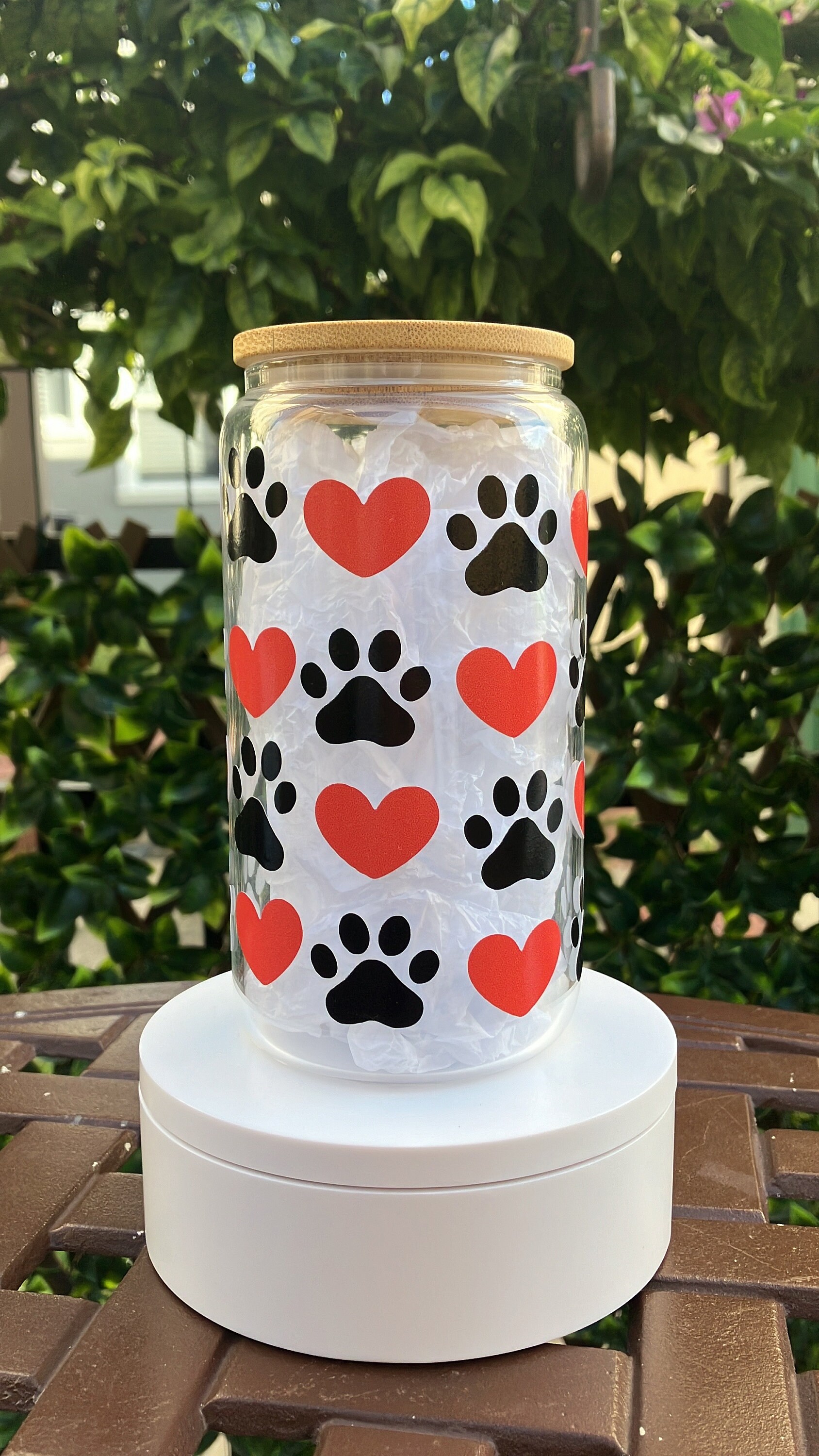 Dog Paw Cup / Dog Paws Cup / Dog Paws and Hearts Cup / Dog Vday Cup ...