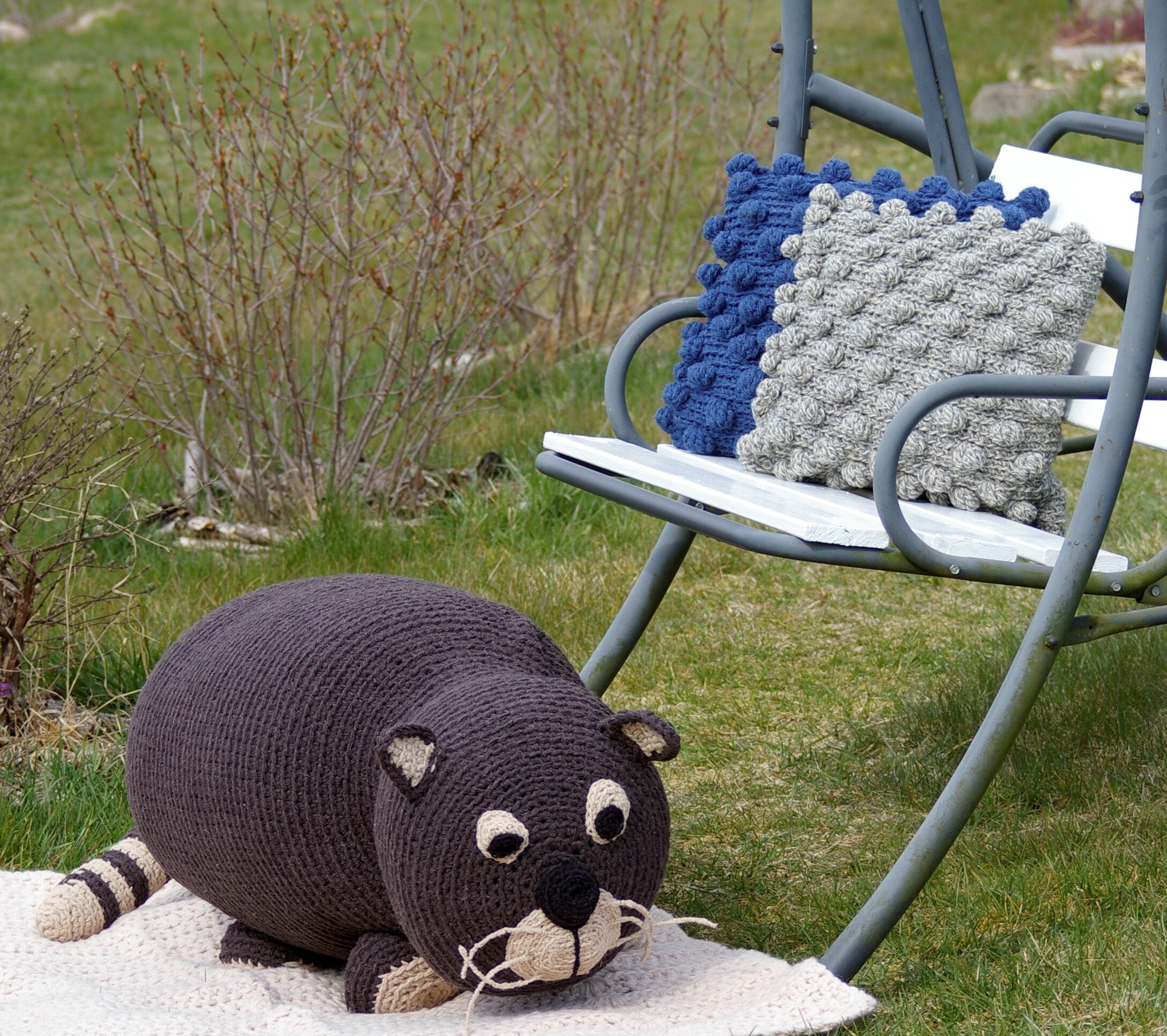 Large Pouf Floor Cushion Knitted Cat Pillow Stuffed Handmade - Etsy