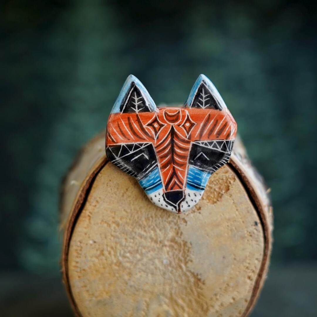 Handmade Wolf Lapel Pin – Ceramic Animal Brooch, Forest Wildlife Gift ...