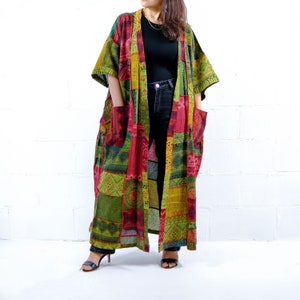 Handmade Fall Patchwork Duster, Cotton Oversized Cardigan, XS- 4X Long ...
