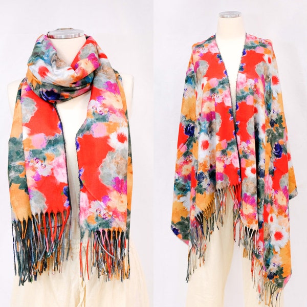 Floral Wool Scarf - Etsy