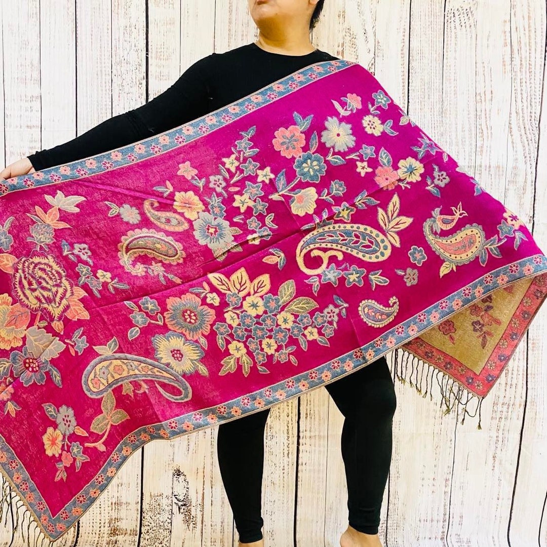 Pashmina Shawl, Large Paisley Design Scarves, Winter Shawls, Reversible ...