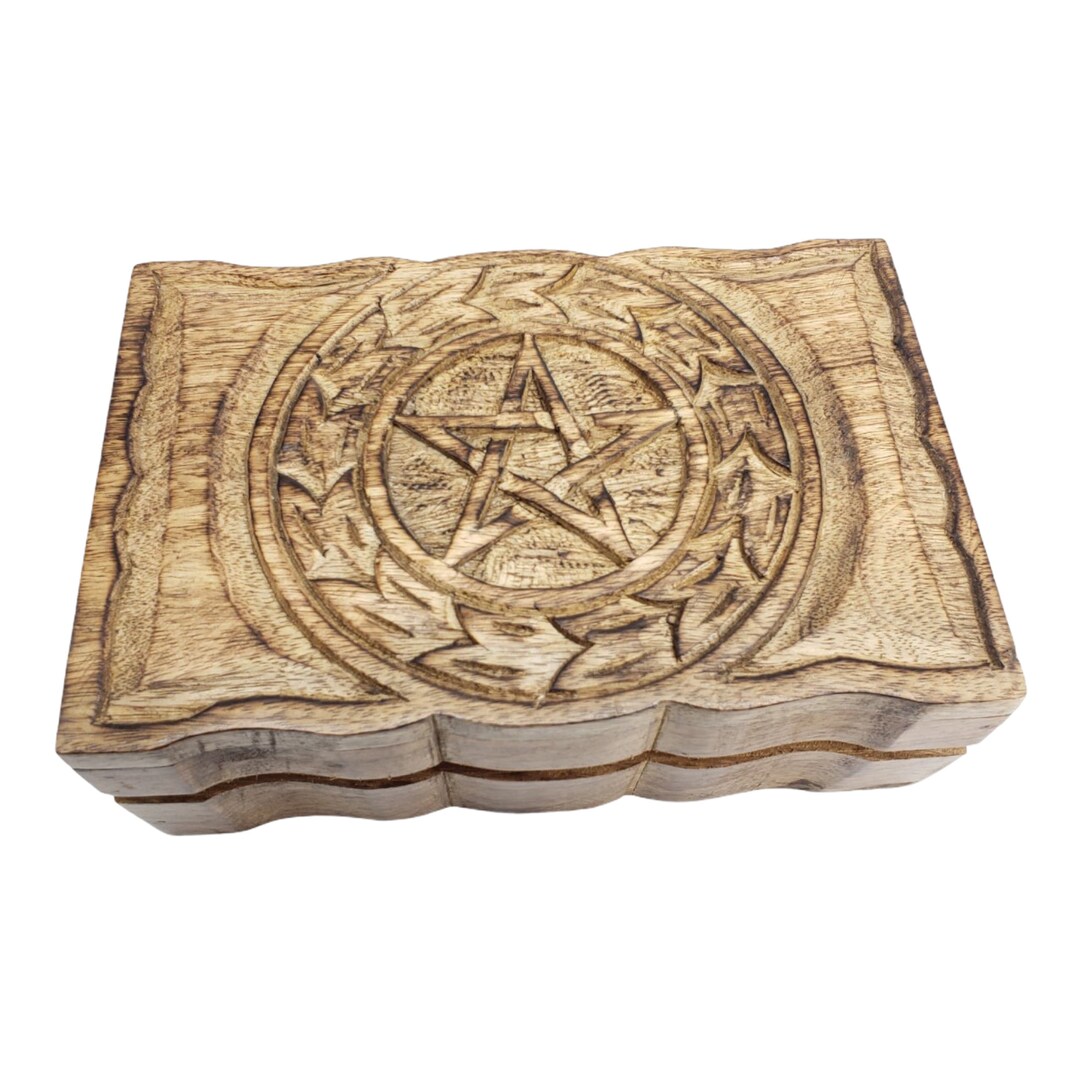 Handcarved Wooden Storage Box, Star Pentacle Design Box, Crystal Box ...
