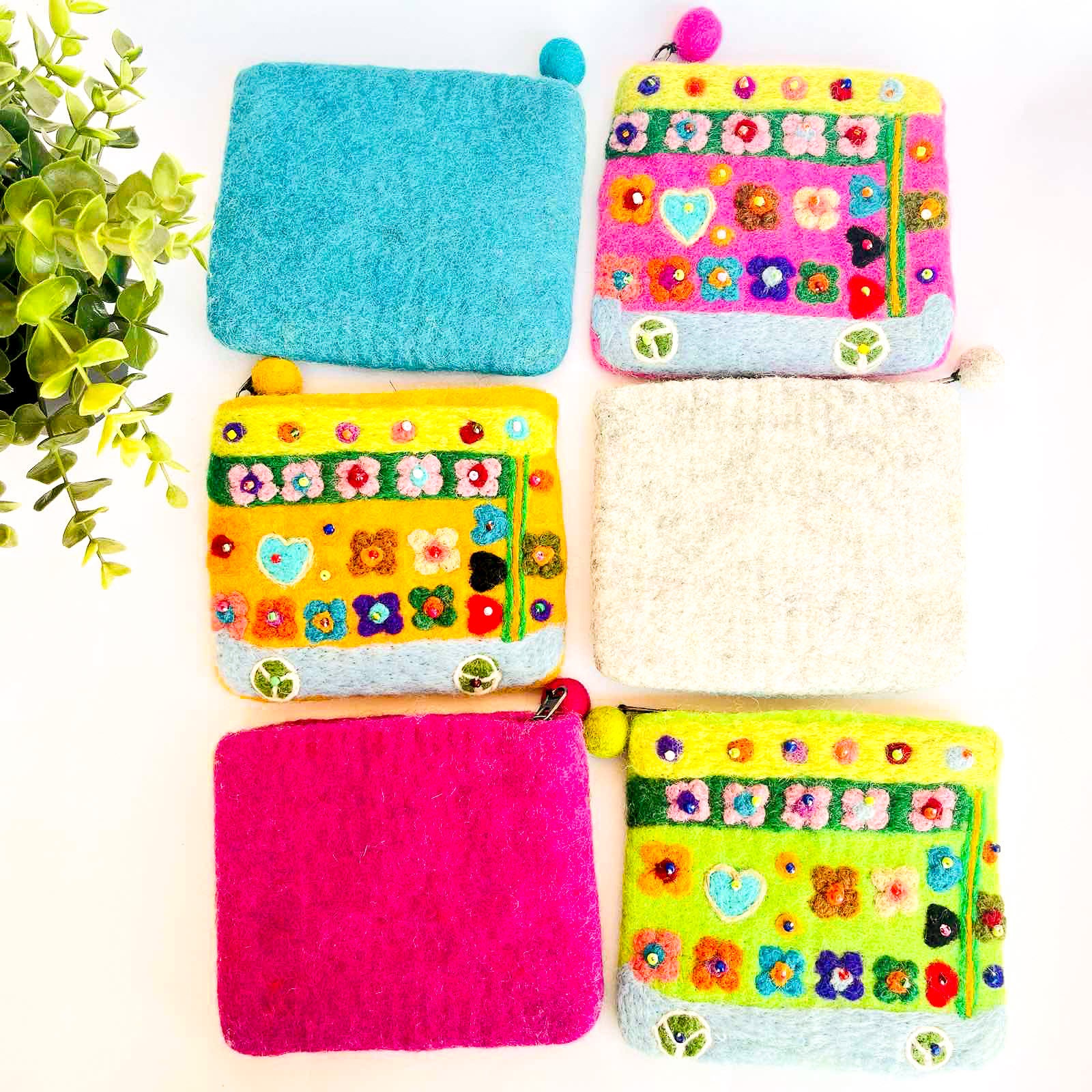 Colorful Handmade Felt Pouch, Flower Designed Felt Coin Purse, Purse ...