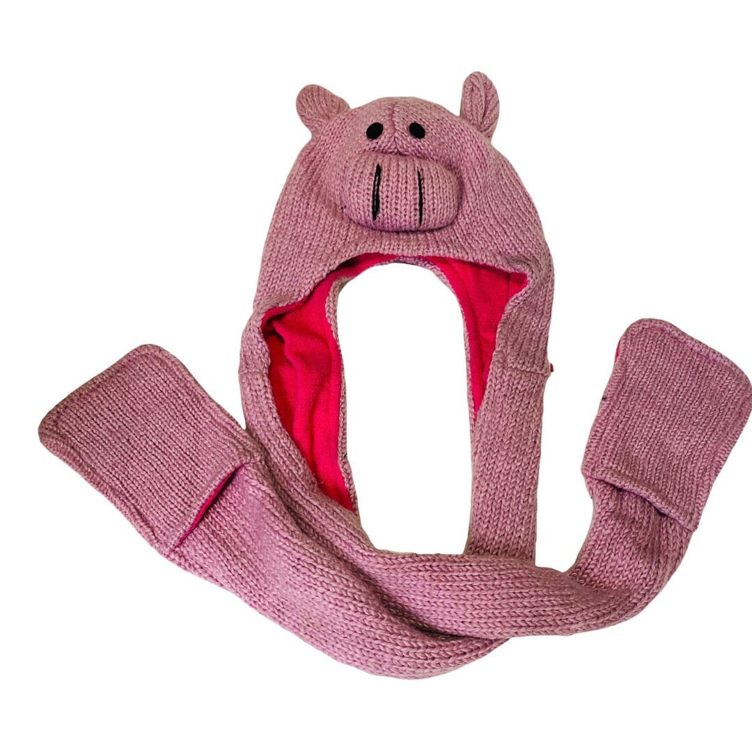 Knitted Animal Hood Hat for Kids and Adult, Fleece Lined, Long Hat With ...