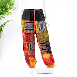 Patch Cotton Pants, Handwoven Patchwork Unisex Trousers, Colorful ...