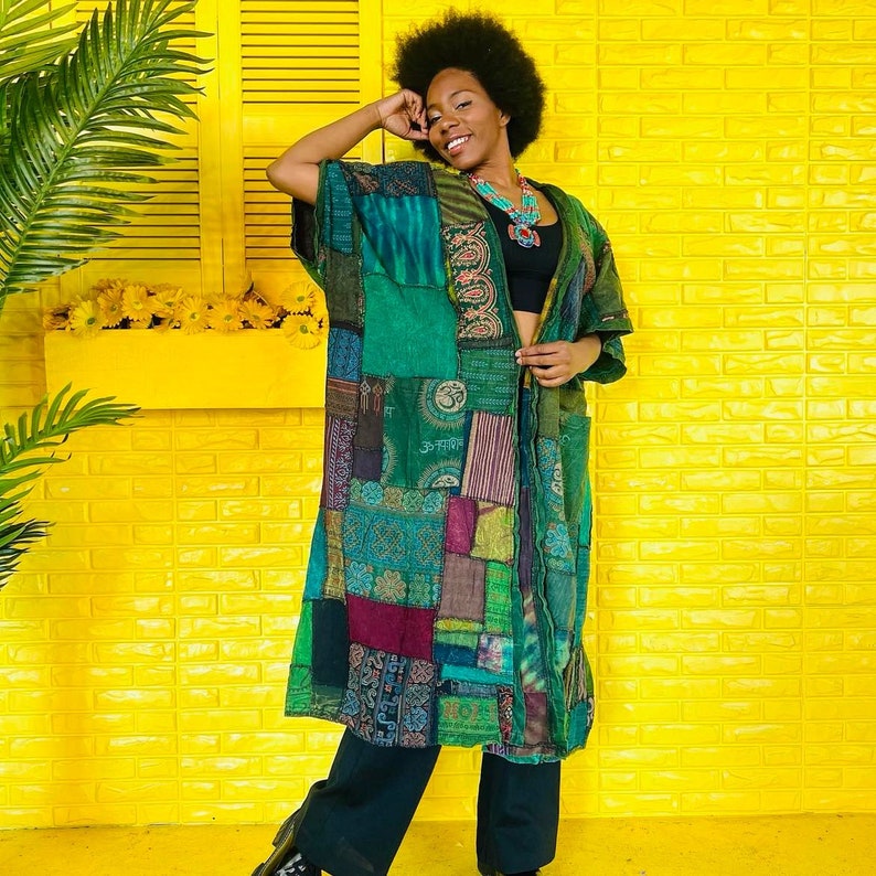 Patchwork Duster Oversized Cotton Cardigan Free Size Hand - Etsy