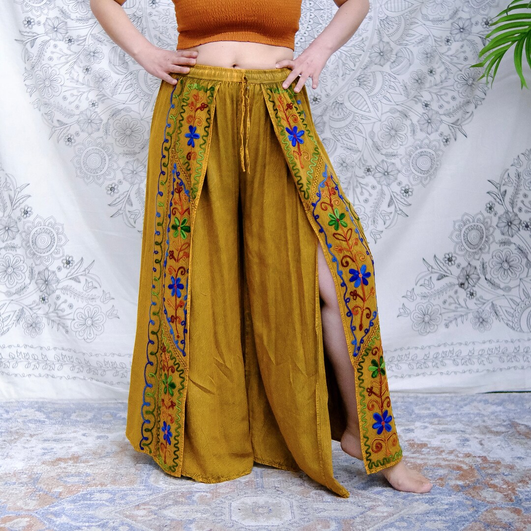 Flowy Wide Leg Pants, High Slit Palazzo Pants, Cotton Bohemian Pants ...