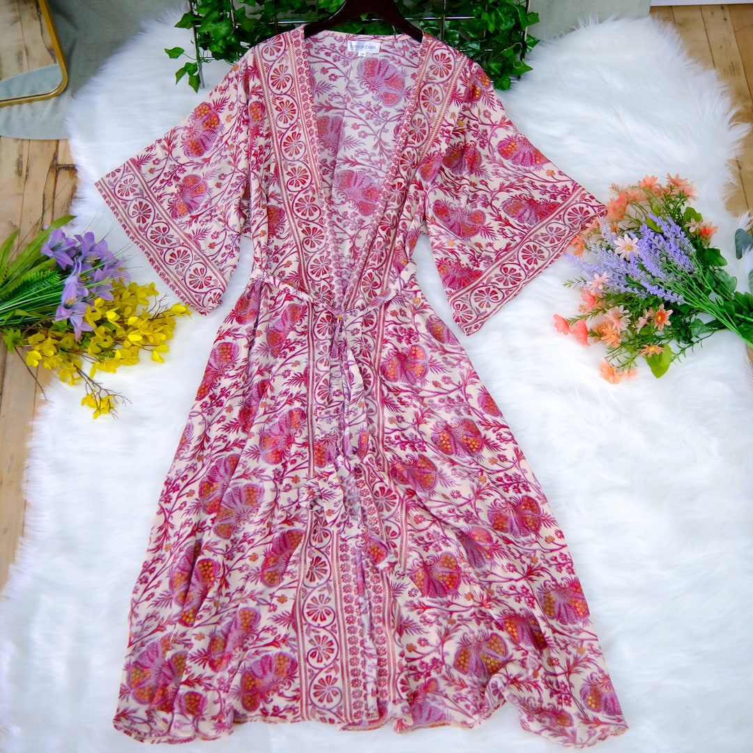Silk Printed Long Kimono , Long Silk Robes for Women, Printed Paisley ...