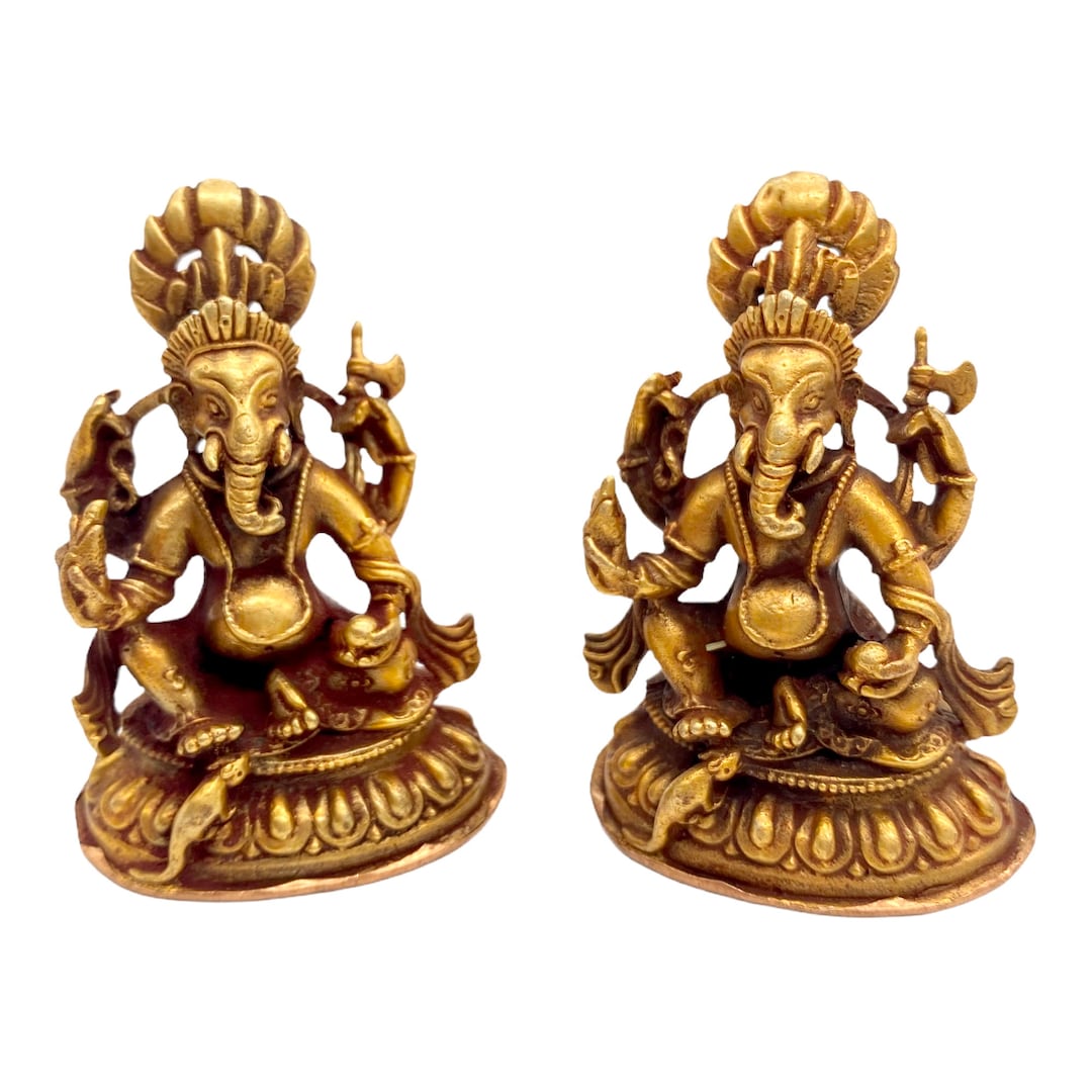 Gold Plated Ganesh Statue, Ganesha Figurine, God of Good Luck, Brass ...