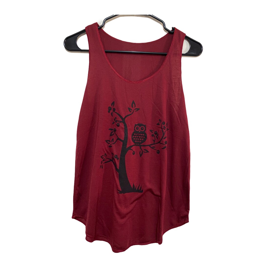 Owl Tank Top/women Racer Back Top/bird Print Tee/cute Animal Print ...