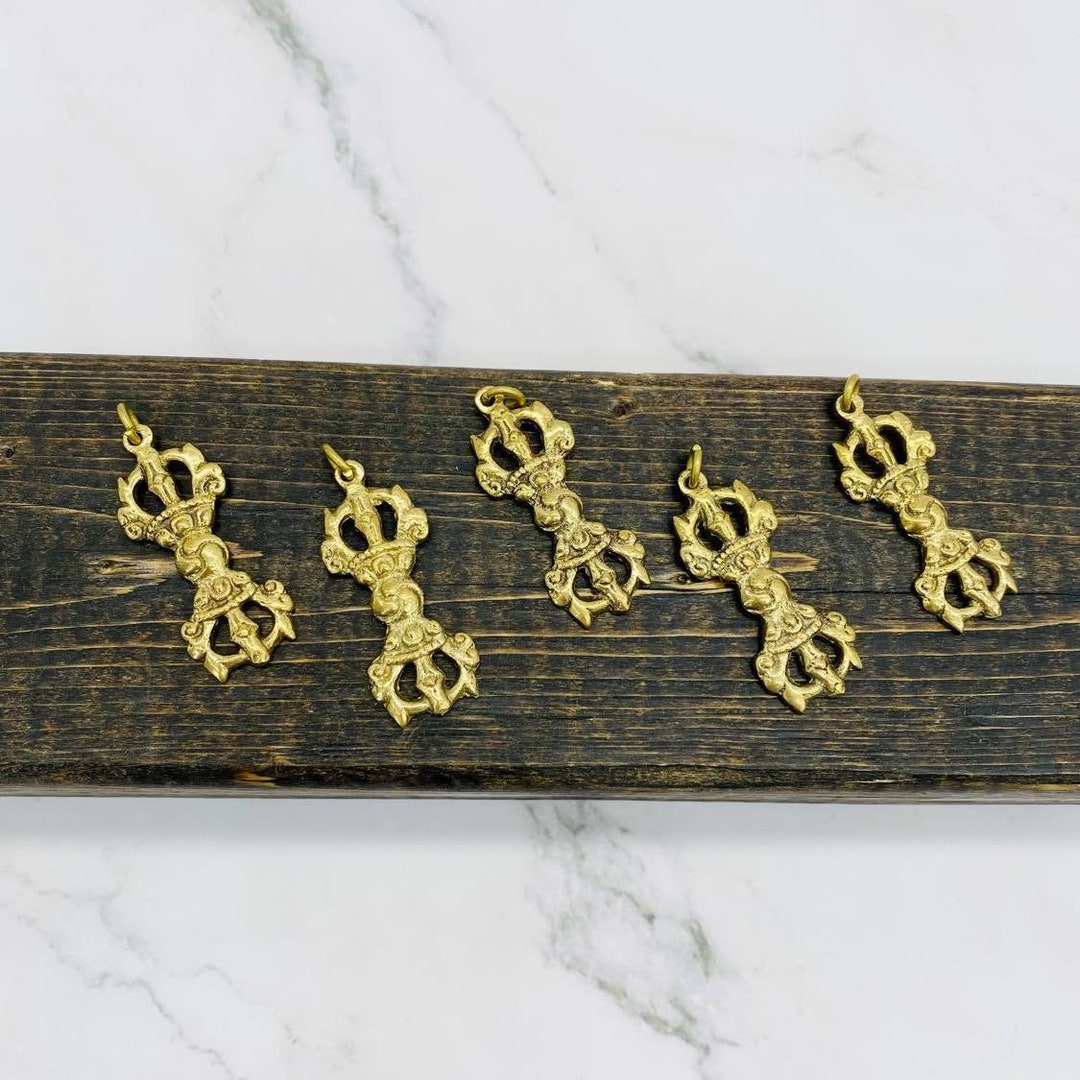 Dorje Pendant, Gold Vajra Pendant, Handmade Buddhist Amulet, Symbol of ...