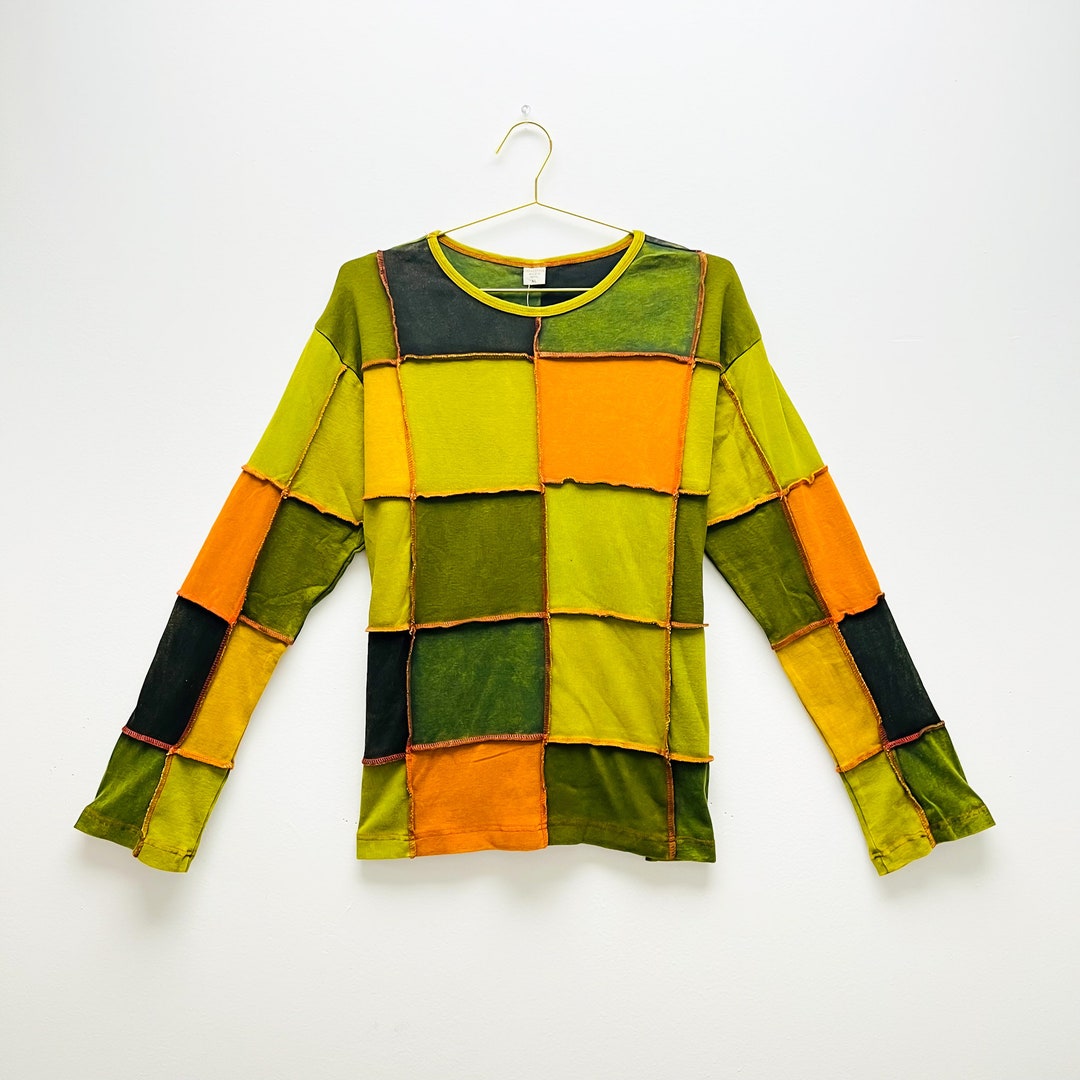 Patchwork Cotton Sweater , Patch Pull Over, Unisex Vintage Earth Tone ...