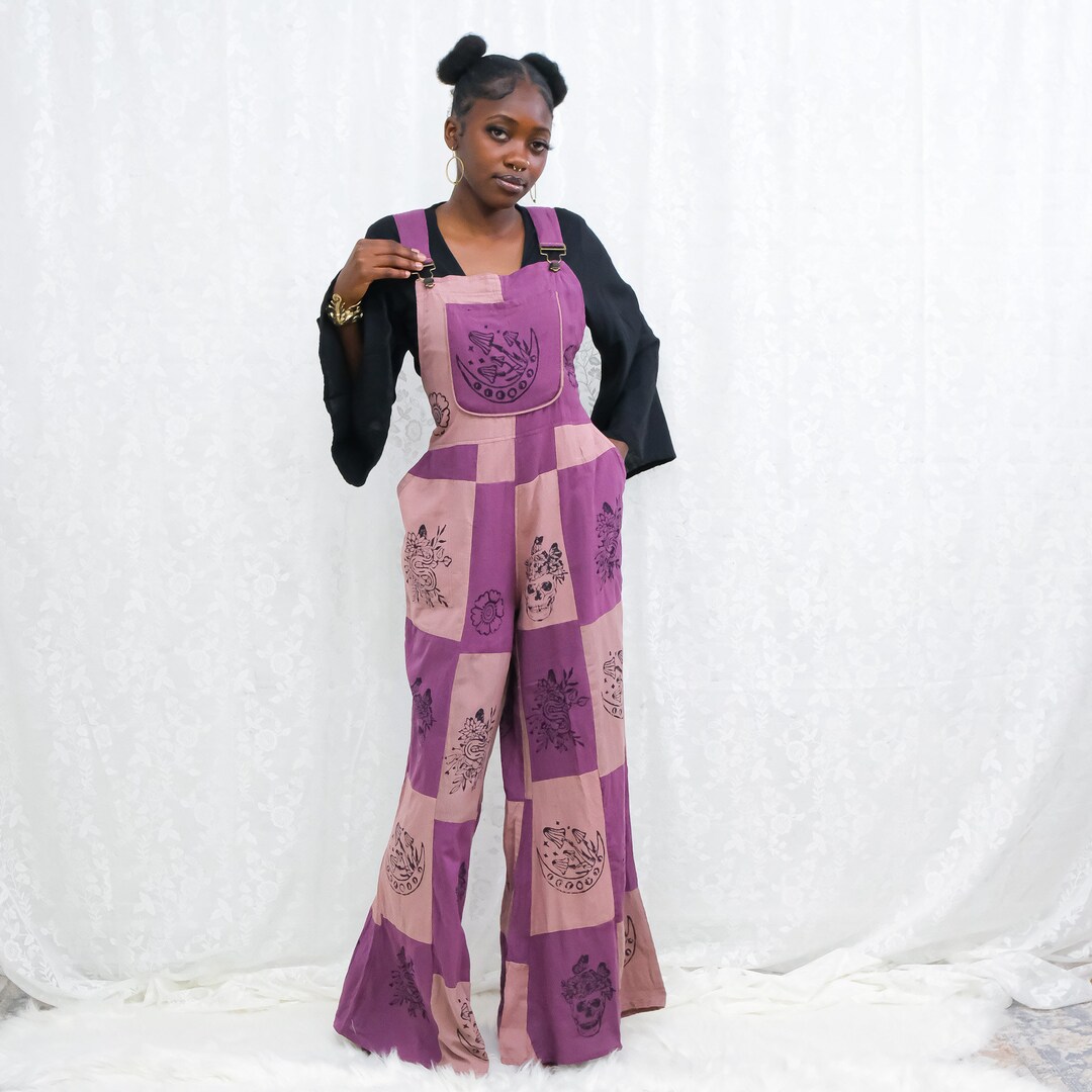 Cotton Patchwork Wide Leg Jumpsuit, Bell Bottom Overalls, Gothic ...