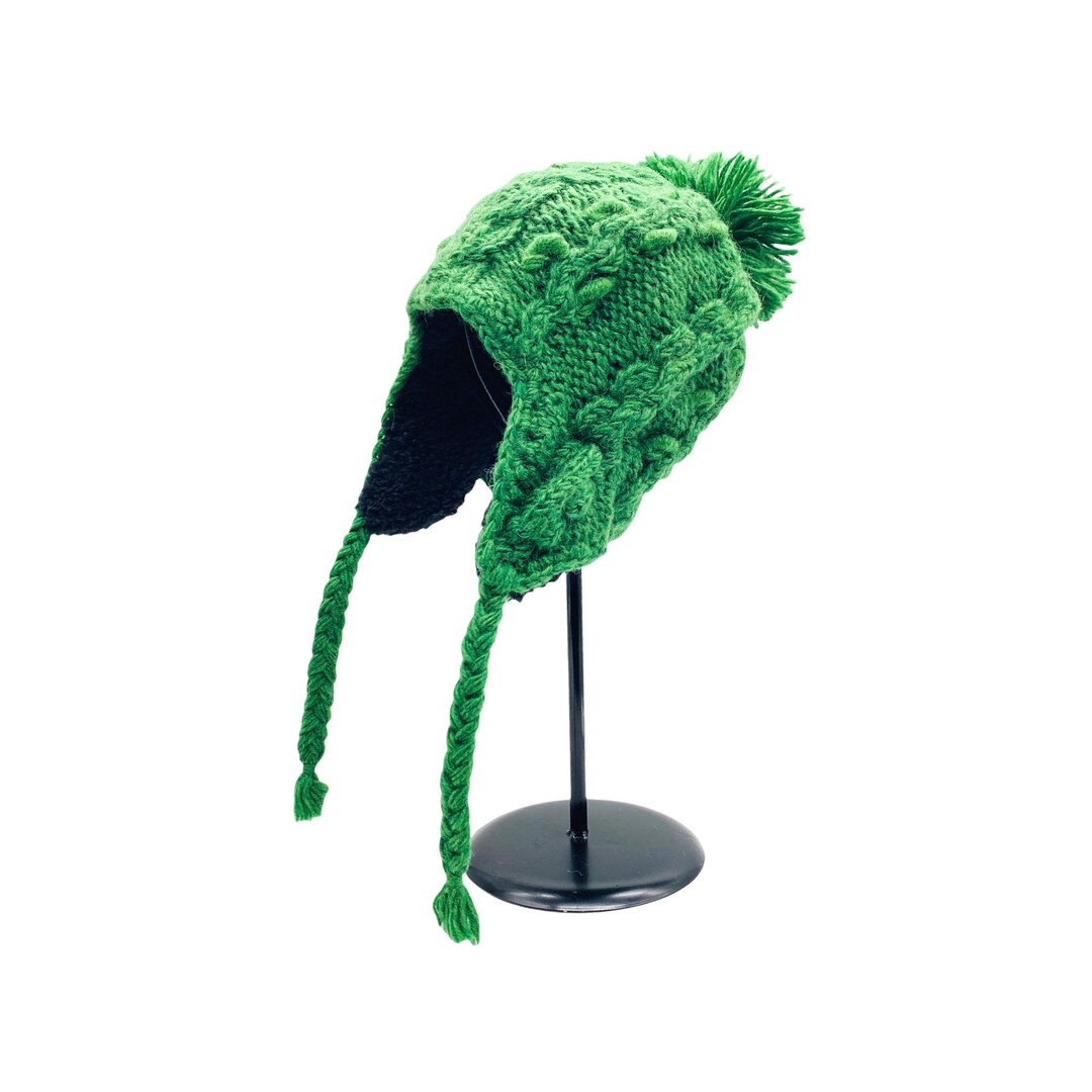 Hand Knit Wool Himalayan Sherpa Earflap Fleece Lined Winter Beanie Hat ...