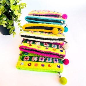 Colorful Handmade Felt Pouch, Flower Designed Felt Coin Purse, Purse ...