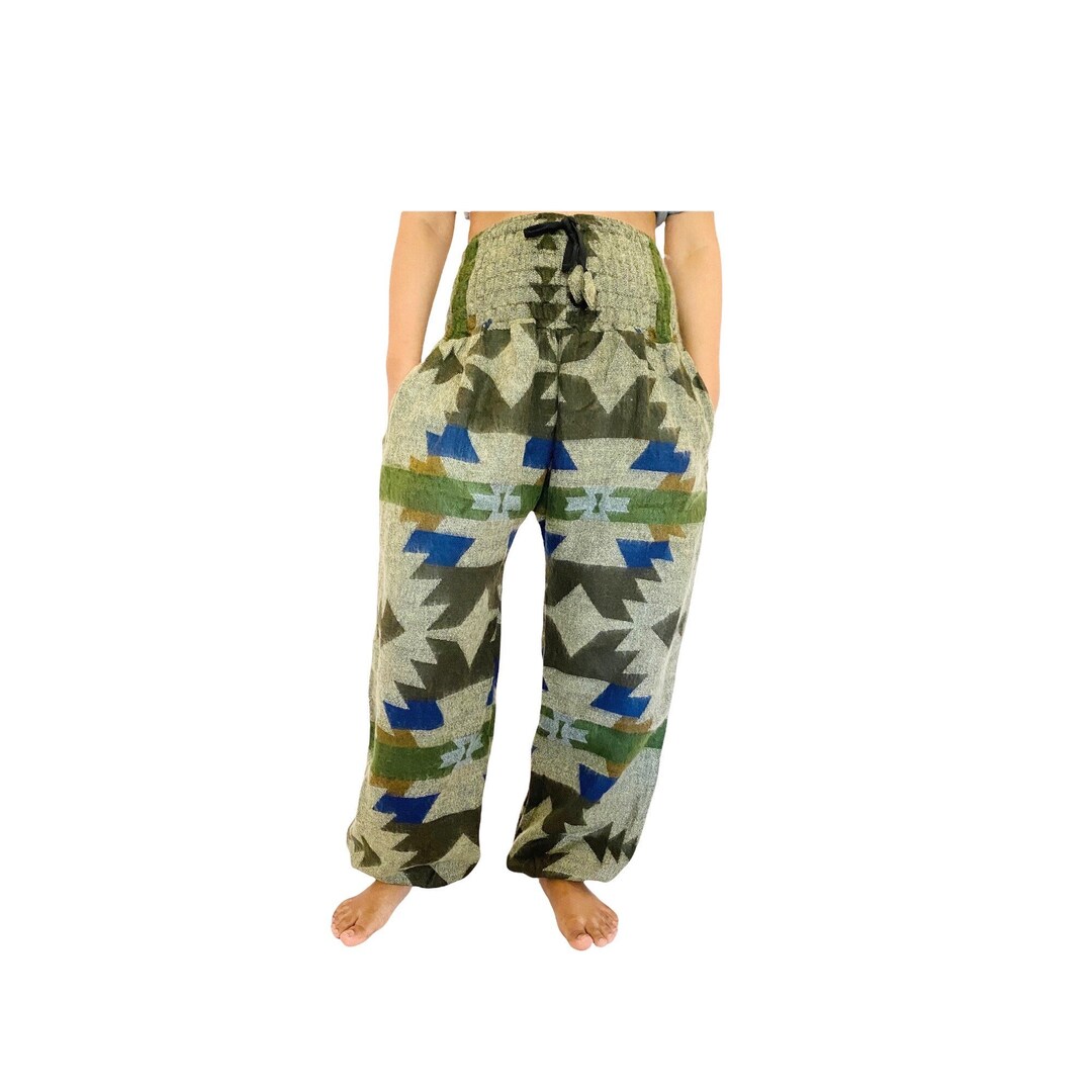 Handmade Geometric Wool Blend Harem Pants From Nepal, Fleece Lined ...