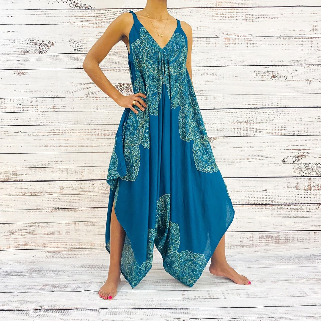 Loose Bohemian Printed Jumpsuit, Boho Clothing, Harem Pants, Wide Leg ...
